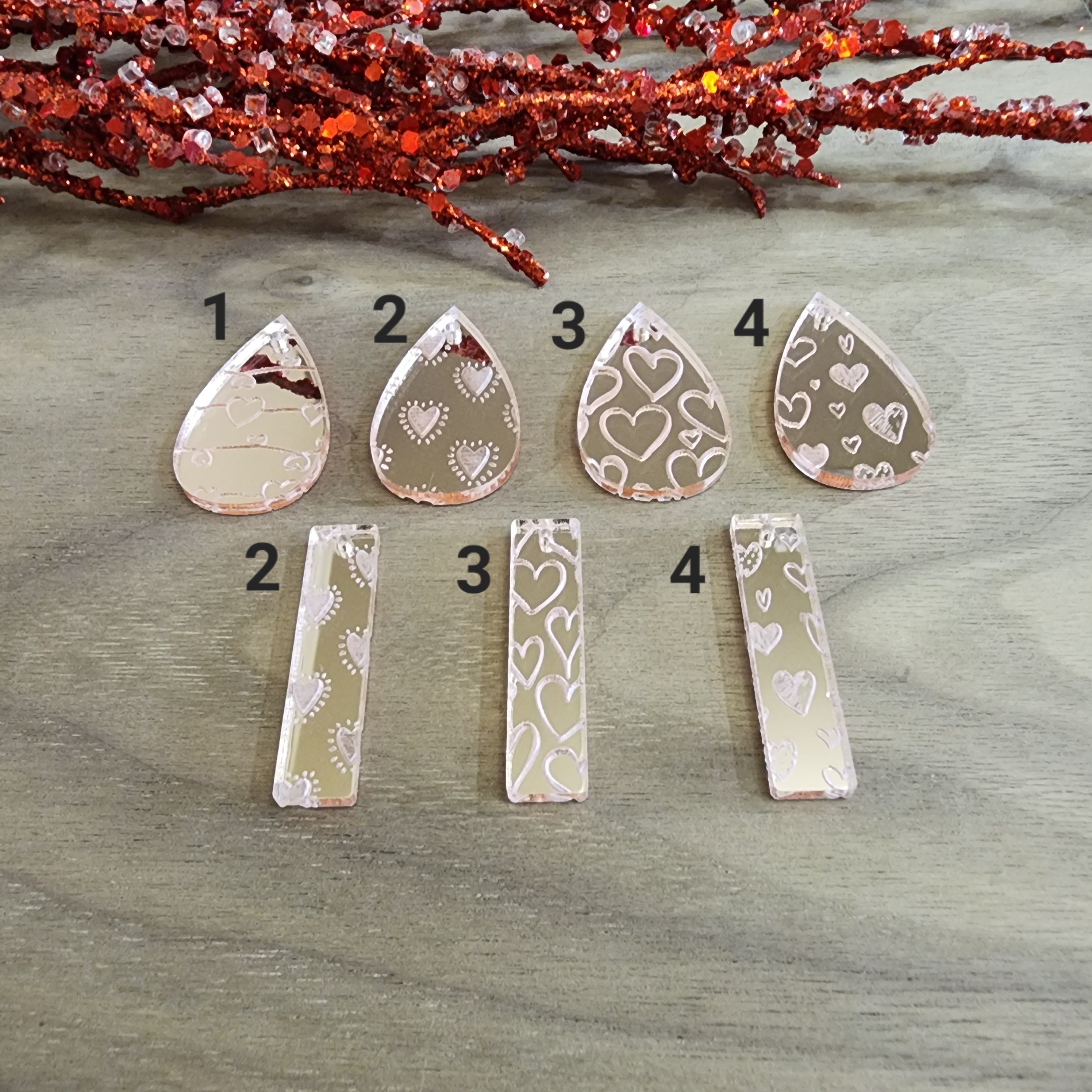 Rose Gold Mirror Acrylic Valentine's Day Heart Bars and Teardrops ...